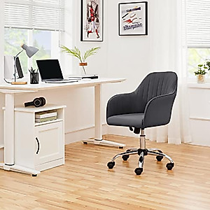 Yaheetech Modern Velvet Desk Chair Soft Height-Adjustable Swivel Computer Chair for Makeup Room Living Room Bedroom Soft Upholstered Office Chair Gray