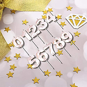 Rose Gold Number 7 Candles and Star Heart Candles 2.76 inch Number Candles for Birthday Cakes 3D Diamond Shaped for Cake Decorations(Rose Gold Candle 7)