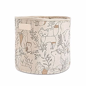 Crane Baby Fabric Storage Bin for Nursery and Toddlers, Toy Storage for Boys and Girls, Woodland Animal, 13"w x 12"h