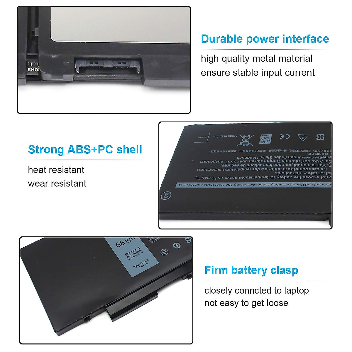 68Wh GJKNX 7.6V Battery for Dell Latitude 5480 5490 5580 5590 5495 5491 5591 5280 5290 5488 5288 E5480 E5580 E5490 E5590 Precision 3520 3530 451-BBZG 5YHR4 GD1JP 0GD1JP DY9NT 0DY9NT P60F P72G 4-Cell