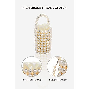 BABEYOND Women Pearl Clutch Purse - Bucket Beaded Bridal Evening Bag Formal Shoulder Bag with Inner Bag for Party Wedding