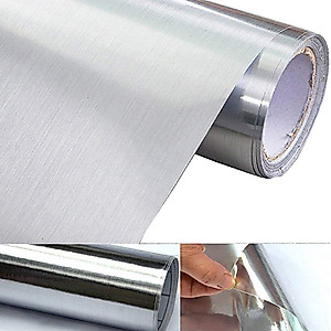 UPREDO Thick Metal Look Stainless Steel Adhesive Metallic Shelf Liner Decorative Paper Vinyl Film Backsplash Cover 15.8in by 100in (Silver Metal)