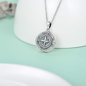 AOBOCO Graduation Gifts for Her, 925 Sterling Silver Compass Locket Necklace That Holds Pictures, Enjoy the Journey, Student Gifts for College High School University