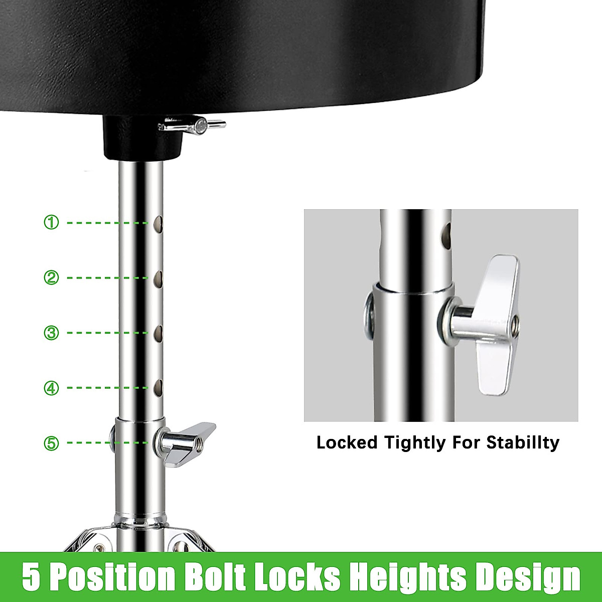 EASTROCK Drum Throne,Padded Drum Seat Drumming Stools with Anti-Slip Feet for Adults and Kids Drummers (Silver)