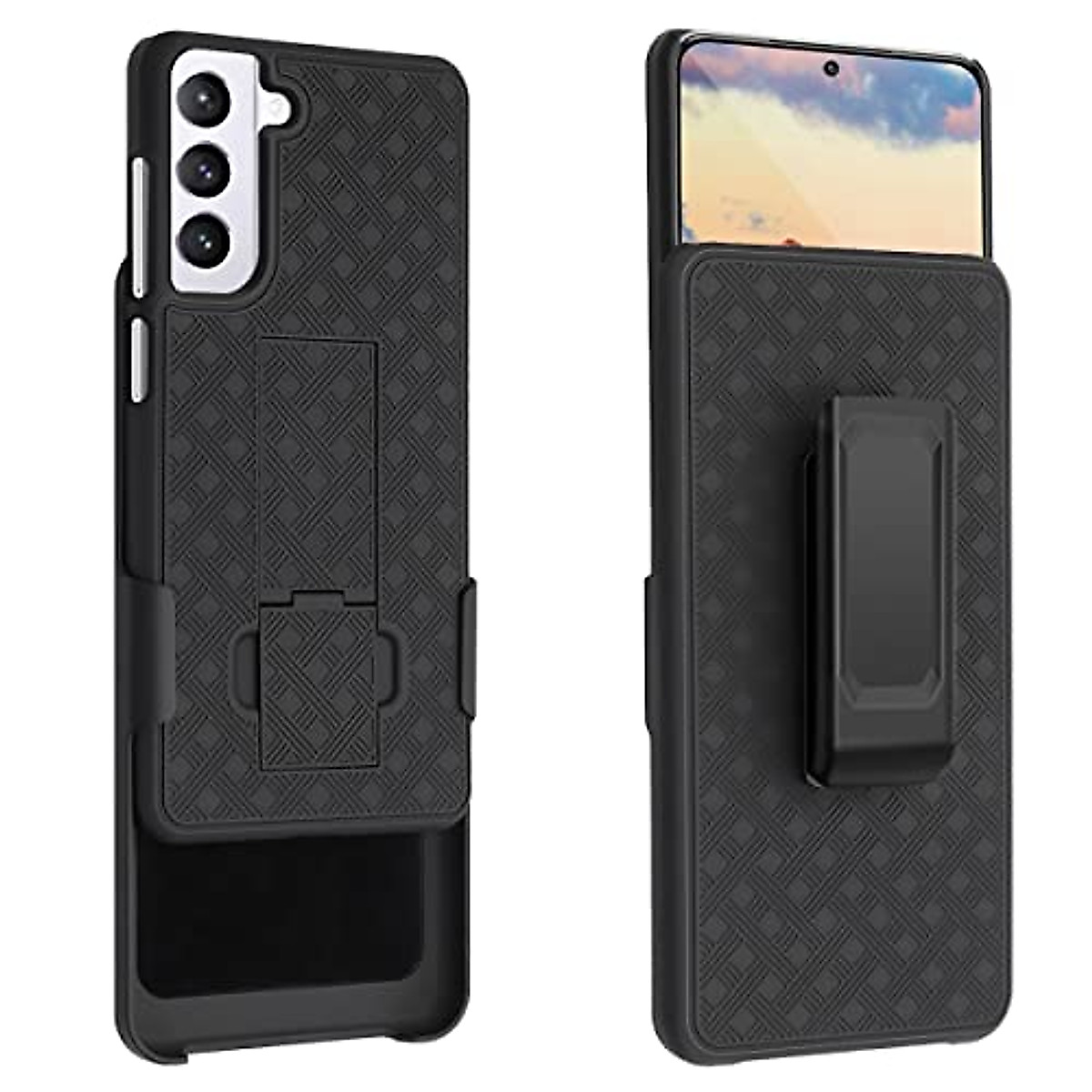 Samsung Galaxy S21 FE Case, Fingic Galaxy S21 FE Holster Case Combo Shell Slim Rugged Case with Kickstand Swivel Belt Clip Holster Shockproof Cover for Samsung Galaxy S21 FE 5G 2022, Black
