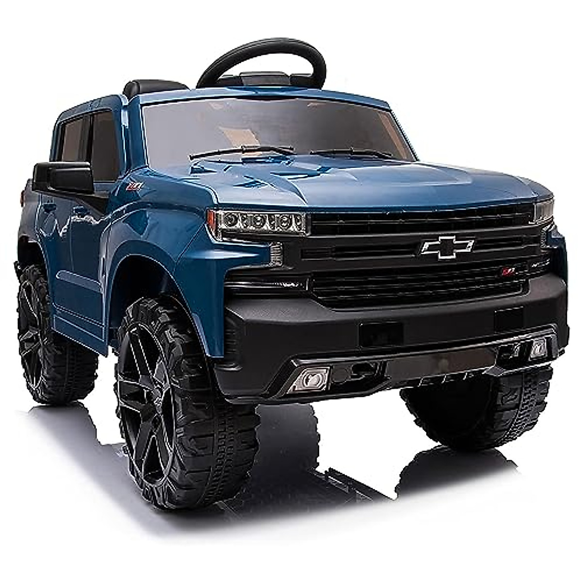 Dakott Chevy Silverado Z71 Trail Boss Monster Truck Four Powerful Motors 12V 4x4 Big Wheels Ride On Monster Truck for Kids, Large, Blue