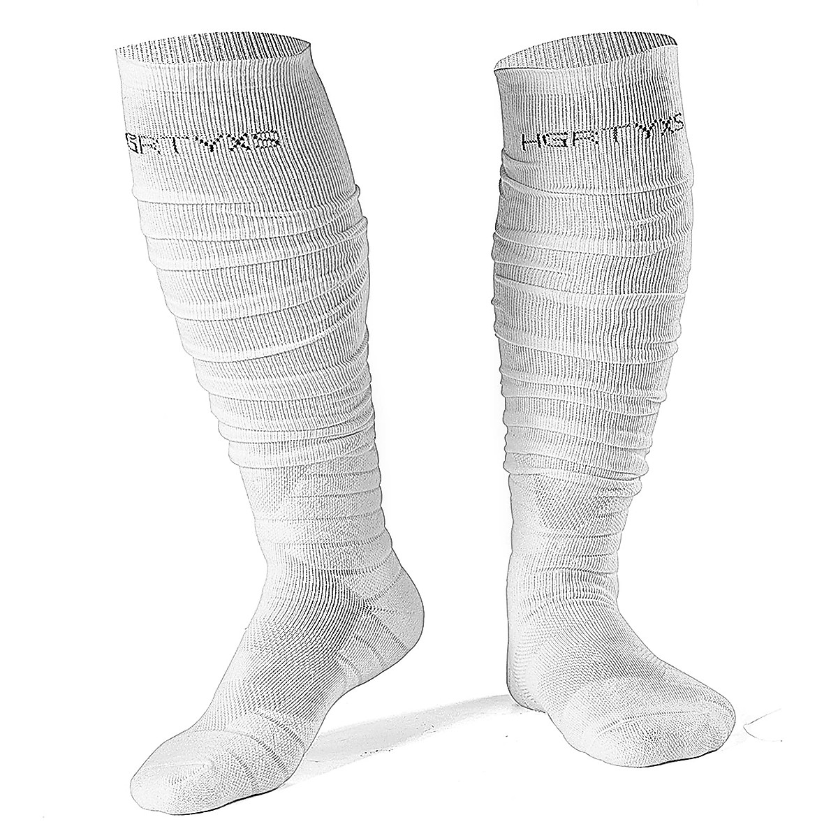 QEES Football Socks,White Soccer Socks,Scrunch Socks Football,Long Football Gear Athletic Socks For Adults Men Women.Football Accessories .Large
