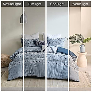 INK+IVY Dora Organic Cotton Duvet Set, Chambray with Textured Clipped Yarns and Tufted Geometric Design, Breathable, All Season Boho Bedding, Matching Shams, King/Cal King(104"x92") Blue 3 Piece