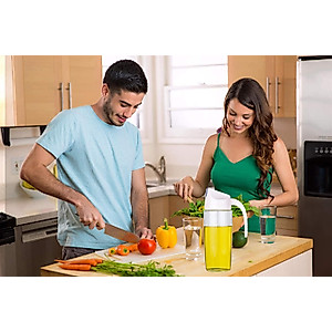 LayYun Auto Flip Olive Oil Dispenser Bottle,600 ml 20 OZ Leakproof Vinegar Glass Condiment Container With Automatic Cap and Stopper,Non-Drip Spout,Non-Slip Handle for Kitchen Cooking