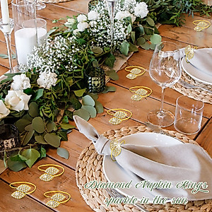 Hotop 100 Pcs Napkin Rings Set Gold Bling Napkin Rings Metal Leaves Napkin Holders Rhinestone Napkin Buckle for Wedding Christmas Holiday Party Dinner Table Decoration