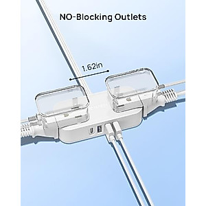 TROND Flat Plug Power Strip, 5Ft Ultra Thin Extension Cord, Travel Power Strip with 4 USB Charger (1USB C), 4 AC Outlets, No Surge Protector for Travel, Cruise Ship, Dorm Room Essentials, White