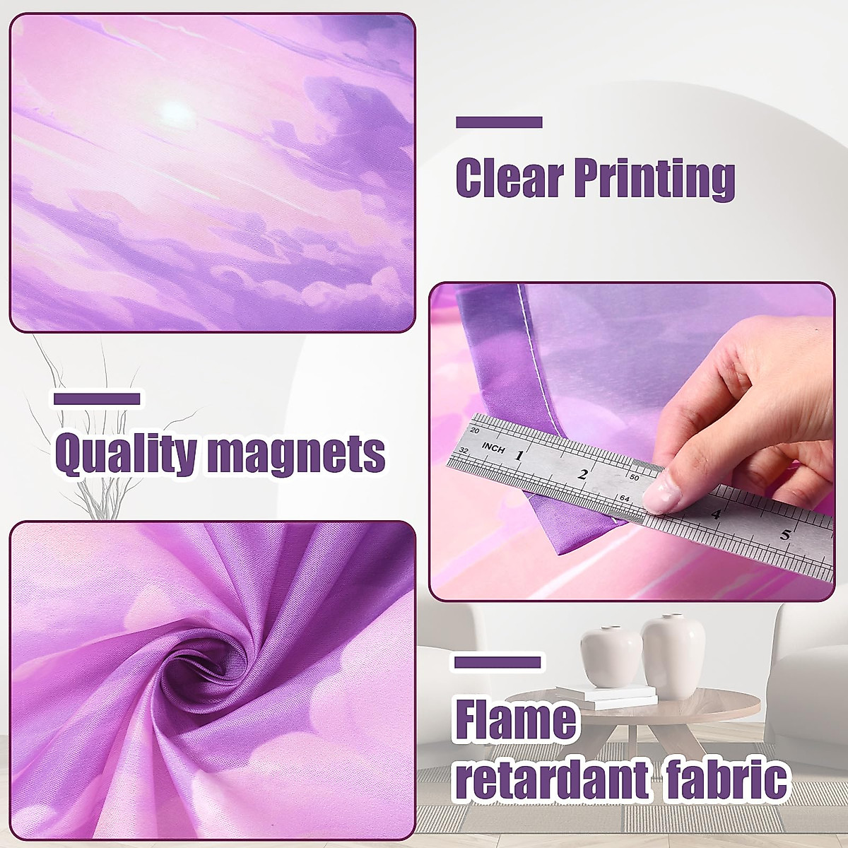 Outus 4 Pcs Fluorescent Light Cover Classroom Light Cover with 10 Magnets Light Filter Magnetic Ceiling Light Cover Panel 2 x 4 ft (23.62 x 47.24 in) Reduce Glare for Office School(Purple Cloud)