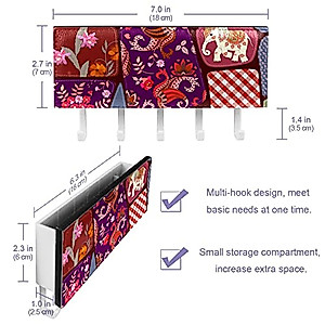 Ethnic Patchwork Elephant Floral Rack Organizer with 5 Hooks Wall Bathroom Kitchen Shelf Rack Multifunctional Storage Shelf