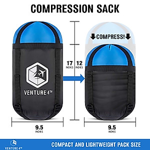 VENTURE 4TH Backpacking Warm Sleeping Bag with Self Inflating Sleeping Pad for Adults & Kids – Ideal for Hiking, Camping & Outdoor Adventures