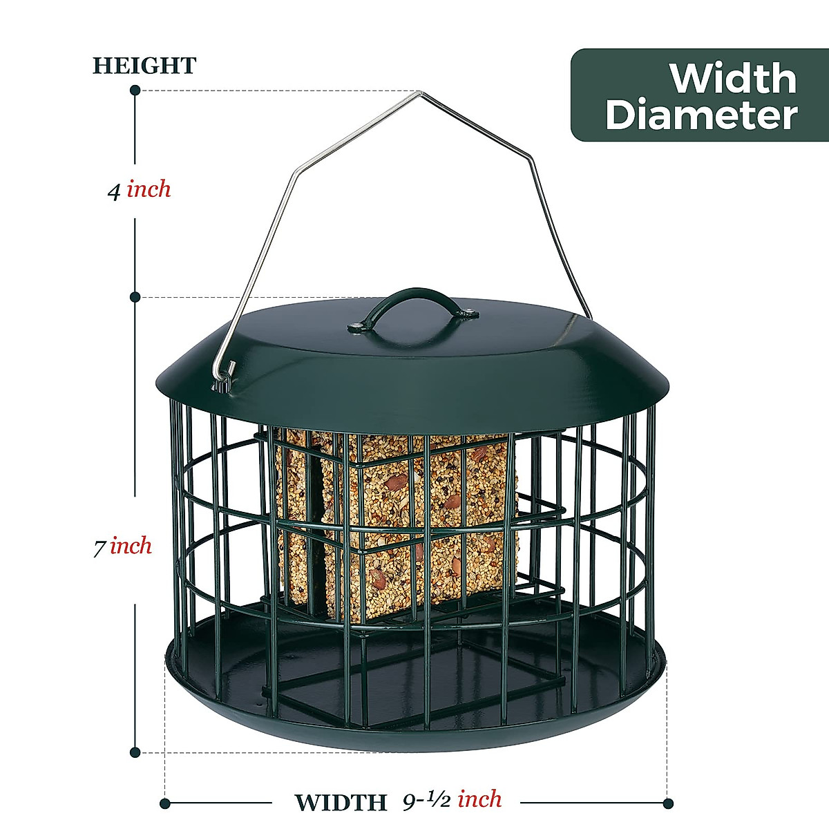 Kingsyard Squirrel Proof Suet Feeder, Cage Bird Feeders for Outdoors Hanging, All Metal, Double Suet Cake Capacity, Tray & Weatherproof, Green