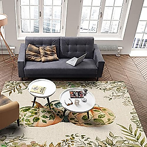 OComster Thanksgiving Rectangle Shape Large Area Rugs - 2 x 3 Feet Leaf Paint Pumpkin Eucalyptus Leaves Burlap Fall - (Non-Woven + Rubber) Low File Floor Mat