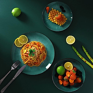 Bestone 12 Piece Round Kitchen Dinnerware Set,Plates and Bowls sets,Dishes, Plates, Bowls, Dish Set，Plates and Bowls,Service for 4, Chip Resistant Porcelain，Starburst Turquoise green