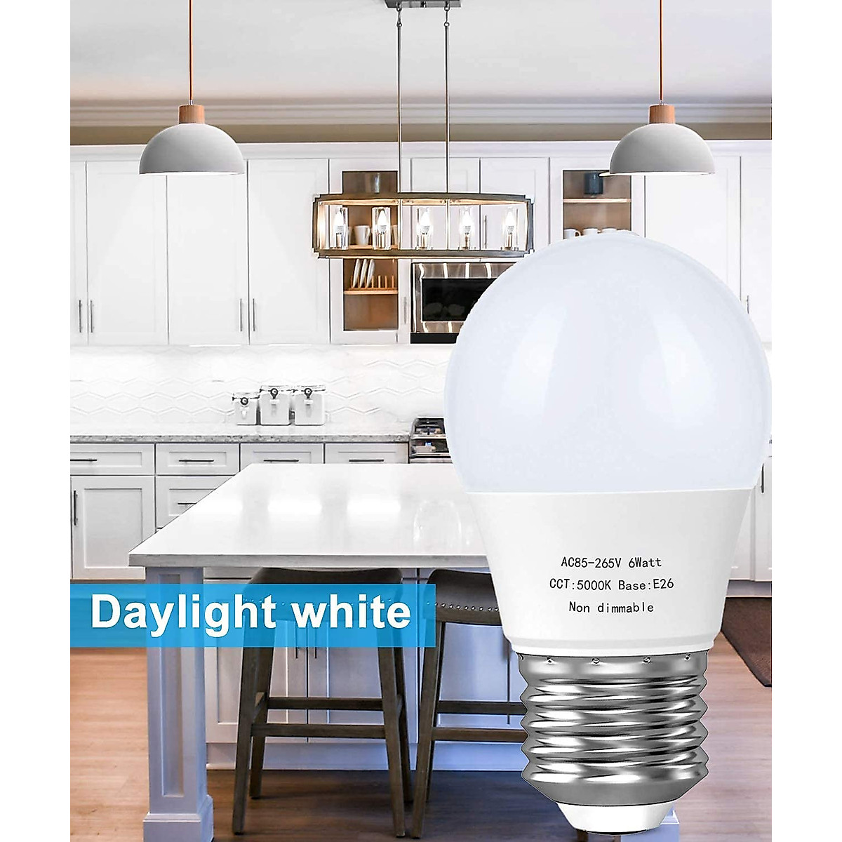 A15 Led Bulb, E26 Base Appliance Light Bulb, 6W(60 Watt Incandescent Equivalent), Ceiling Fan Light Bulbs, 550 LM, Small Lightbulbs, Non-Dimmable, 5000K Daylight, 6 Packs