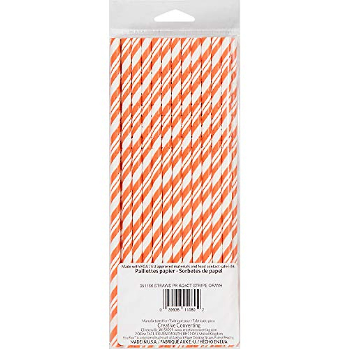 Creative Converting Striped Paper Straws, One Size, Orange/White
