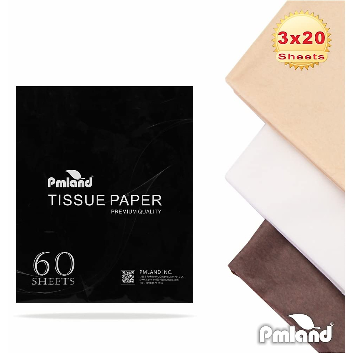 PMLAND Gift Wrapping Tissue Paper - Brown/Light Brown/White Assorted - 20 Inches x 26 Inches 60 Sheets