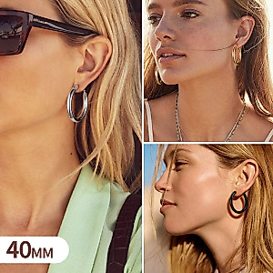 FOCALOOK Hoop Earrings Black Stainless Steel 40mm Chunky Round Cirlcle Endless Hoops for Women