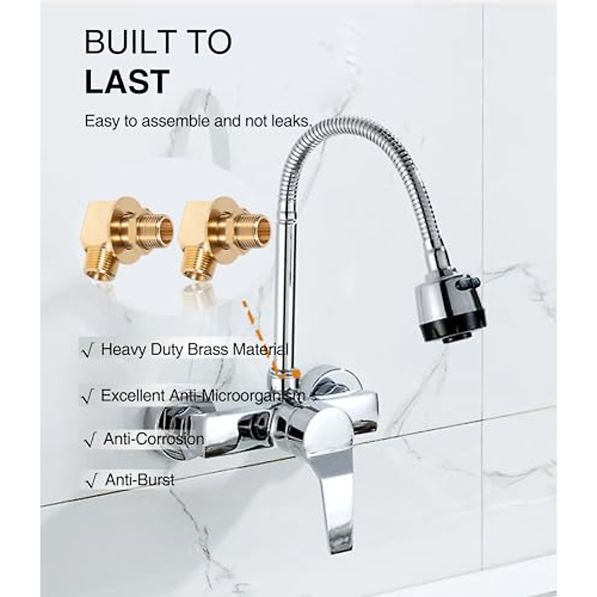 2 PCS B-0230-K Wall Mount Faucet Installation Kit - for T&S B-0230 Style 1/2‘’ NPT Faucets Replacement Include 2 PCS 1/2" NPT Short Elbows, Nipples, Lock Nuts, Washers - Brass