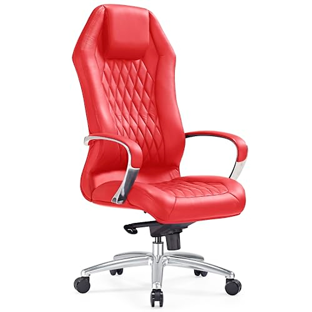 Zuri Furniture Modern Ergonomic Sterling Genuine Leather Executive Chair with Aluminum Base - Red