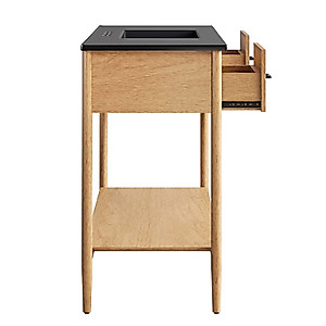 Modway Zaire 48” Mid-Century Single Bathroom Vanity Washstand in Natural Black with Ceramic Sink Basin, 48 Inches