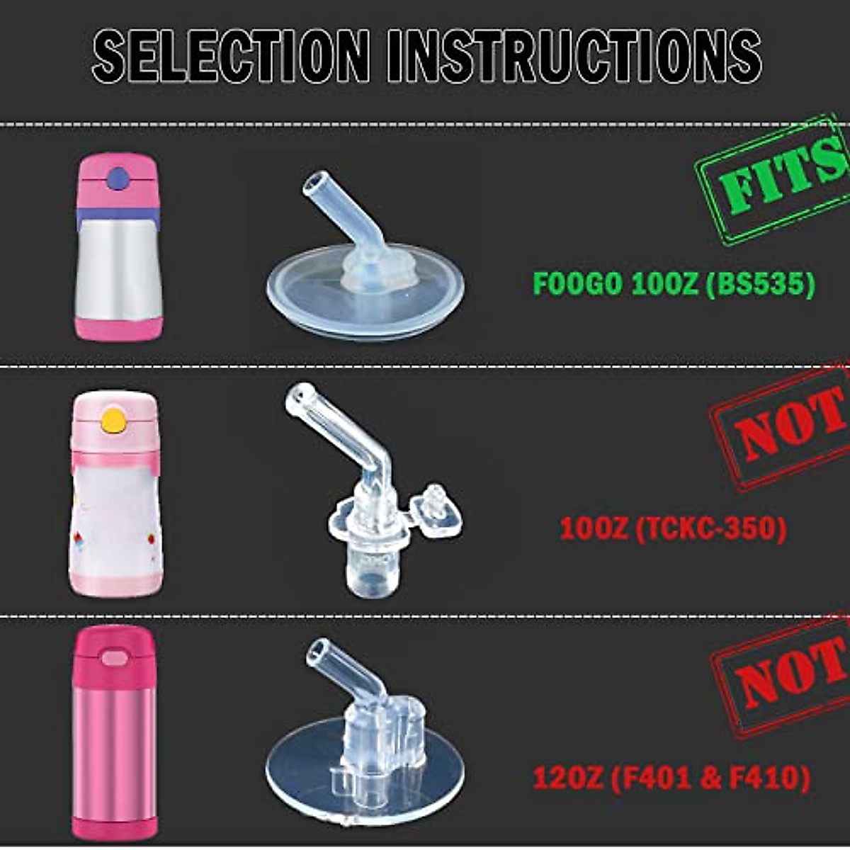 Greant 2 PCS Replacement Straws compatible with THERMOS FOOGO 10 OZ Bottles (Model BS535), BPA-FREE Replacement Parts compatible with FOOGO 10 oz, Included 4 PCS Straws