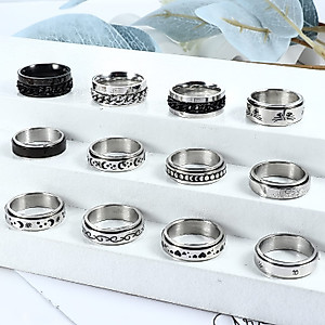VALDEAS 12Pcs Stainless Steel Fidget Band Rings Anxiety Rings Size 6