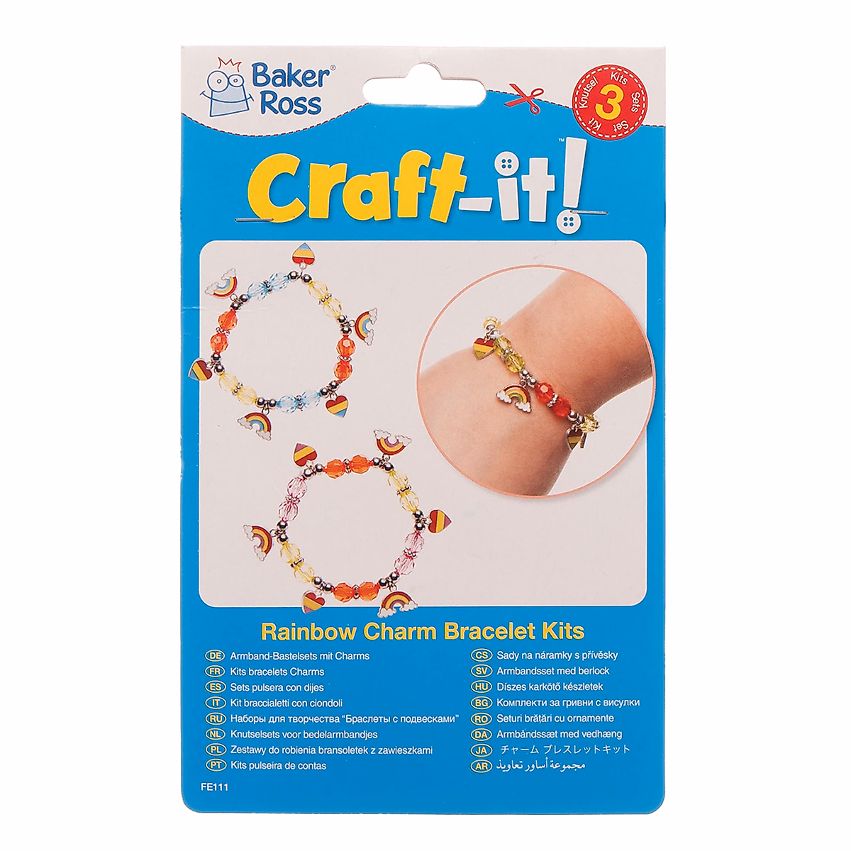 Baker Ross FE111 Rainbow Charm Bracelet Kits - Pack of 3, Perfect for Kids Jewelry Making Activities, Bead Art Activities or Party Crafting