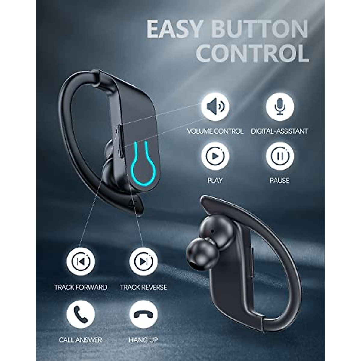 Bluetooth Headphones Wireless Earbuds Sports Over-Ear Bluetooth 5.3 Ear Buds with Earhooks 120H Playtime Wireless Headphones for Workout Waterproof Audifonos Bluetooth inalambricos LED Power Display
