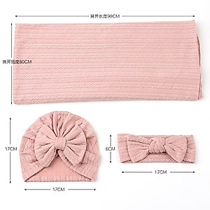 QandSweet Newborn Receiving Blanket Headband Hat Set Baby Swaddle swaddling Blanket (Pink)