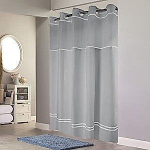 Hookless Monterey Fabric Shower Curtain Set with PEVA Snap-in Liner and Window, No Hooks Required, 71 x 74, Grey/White Color