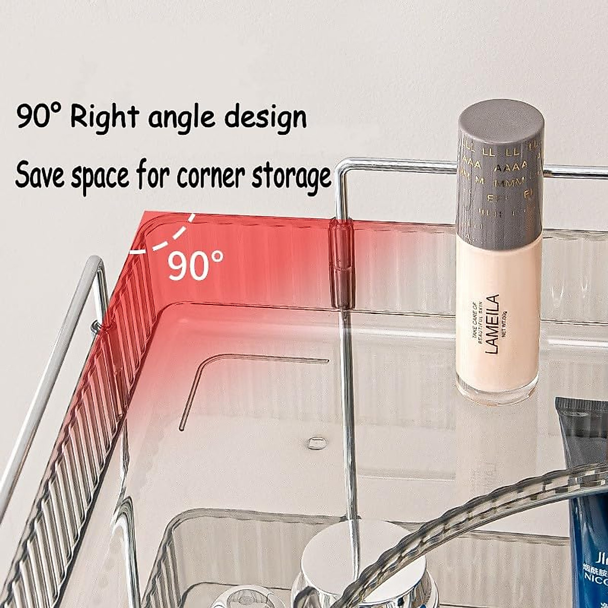 Bathroom Organizer Countertop, Vanity Trays for Bathroom, Skincare Makeup Organizer Shelf, Vanity Organizer, Bathroom Counter Shelf for Cosmetics, Toiletries, Lotions, Perfumes (3 Tiers, Grey)