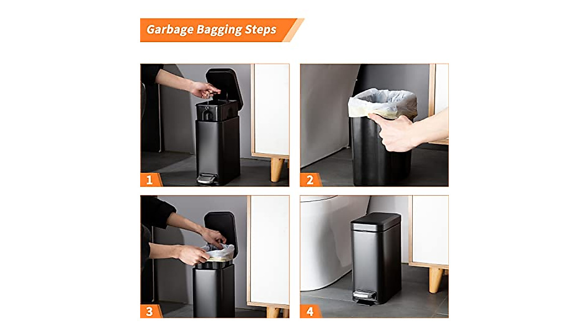 5L Stainless Steel Trash Can with Lid - Compact & Silent