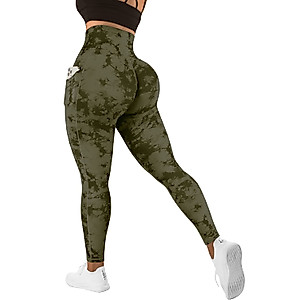 MOOSLOVER Women Corset High Waisted Leggings with Pockets Tummy Control Body Shaper Yoga Pants(S,#1 Army Green Tie-dye)
