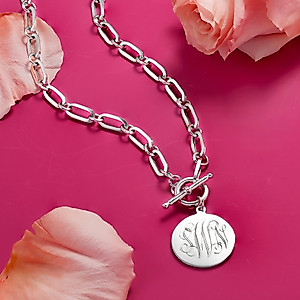 Ross-Simons Monogram - Italian Sterling Silver Personalized Paper Clip Link Disc Toggle Necklace. 20 inches