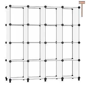 DINMO 16 Cubes Storage Organizer, Bookcase, Display Shelf with Wooden Mallet, Cabinet Storage for Kids, Adult, Office, Bedroom, Bathroom, White