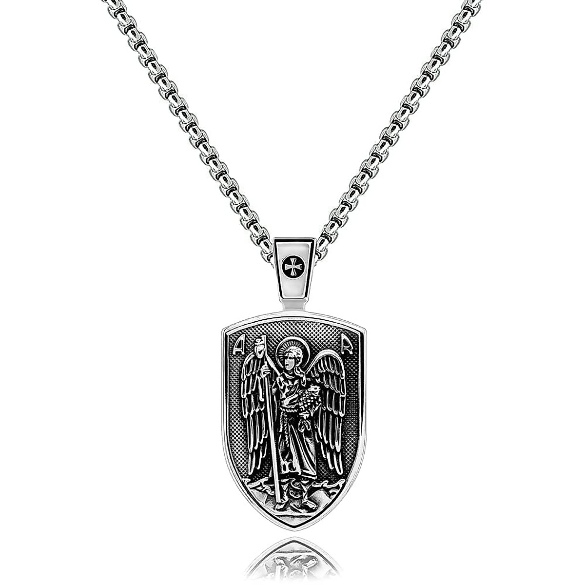 VENICEBEE® Archangel St. Raphael Protect Us Medal Saint Healer Angel Christian Amulet Solid 925 Sterling Silver Pendant Necklace + Velvet Pouch, Polishing Cloth, Fine Gift Box