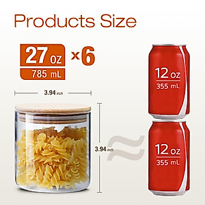 HomArtist Glass Jars with Bamboo Lids 27 FL OZ [Set of 6], Glass Canisters with Airtight Lids, Glass Food Storage Containers for Coffee, Sugar,Tea, Candies, Cookies,Best for Kitchen & Pantry