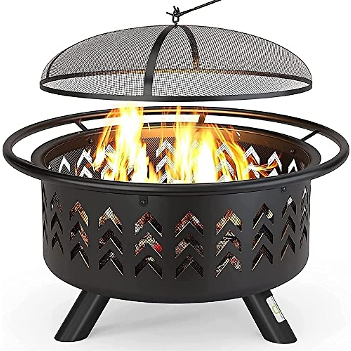 LEAYAN Garden Fire Pit Grill Bowl Grill Barbecue Rack Thicken Fire Pit,36" Large Wood Burning Fire Pit with Spark Screen Poker & Waterproof Cover Outdoor Fire Pit for Bonfire Party BBQ Heating