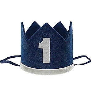 Maticr Classic Felt 1st Birthday Crown Hat Baby Boy Number 1 Headbands Prince Princess Cake Smash Photo Prop (Navy Blue, Medium)