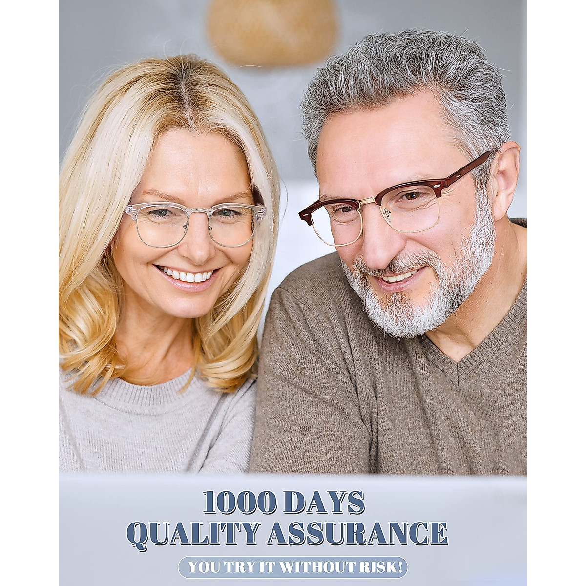 CCVOO 3 Pack Reading Glasses Blue Light Blocking, Retro Semi Rimless Readers for Men Women, Round Eyewear Filter UV400