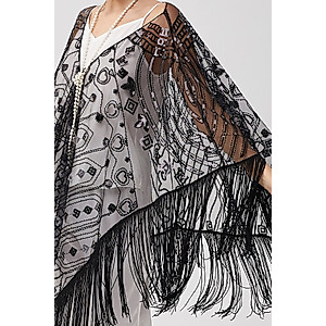 BABEYOND 1920s Sequin Beaded Shawl Wraps Fringed Evening Cape Scarf for Wedding (Black with Black Sequins)