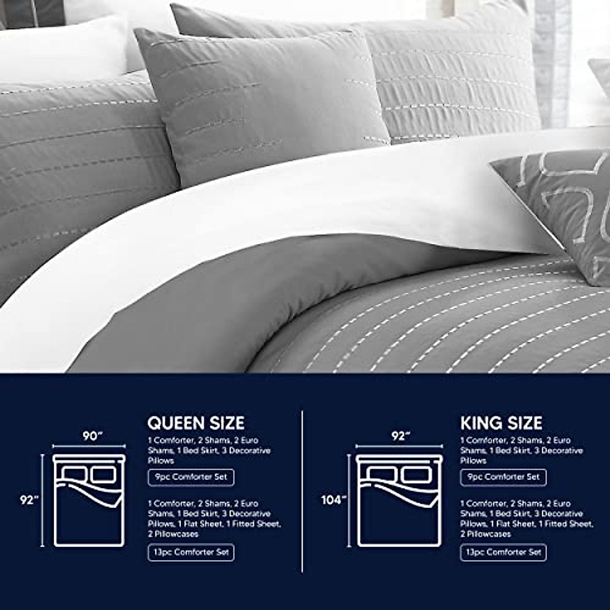 Chic Home 9 Piece Brenton Super Rich Microfiber Stitch Embroidered Comforter, King, Black,CS3952-AN