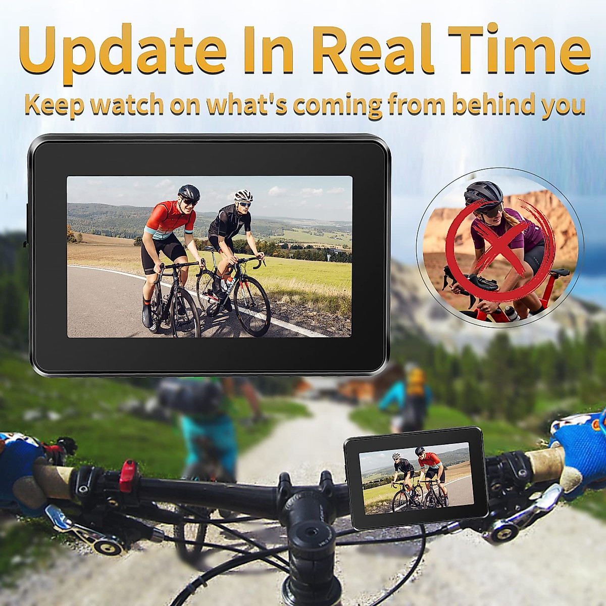 Bike Camera Rechargeable Battery 360 Rotation - 3 Mins Easy Install Handlebar Bicycle Camera with Rear View Monitor Color Night Vision Ebike Camera PTAVLO P01