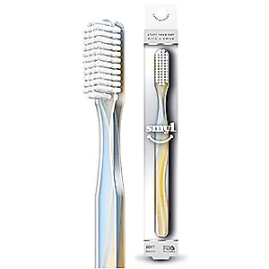 BioSwiss SMYL Toothbrushes with Powerful Soft Nylon Bristles for Adults - Unique Fashion Forward Printed Designs, Oral Care, Effectively Remove Plaque and Tartar Build Up (1 Pack, Fine Stones Yellow)