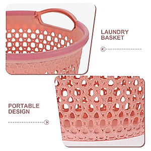 HOLIDYOYO Flexible Laundry Basket, Laundry Hamper Plastic Laundry Basket with Handle Hollow Dirty Clothes Storage Basket Portable Round Bin for Bathroom Dorm Pink