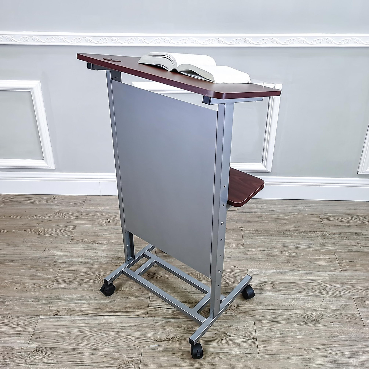 FixtureDisplays® Floor Standing Pulpit Adjustable Height Lectern Podium w/Casters, Heavy Duty Steel Frame, Rolling Podium 18147-NPF